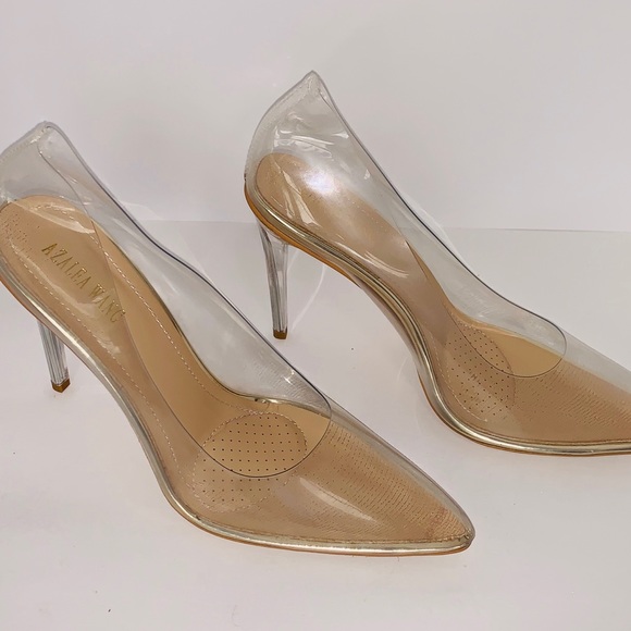 Shoes | Perspex Clear Stiletto Heels With Gold Detail | Poshmark